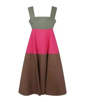 Marni Color-blocked Square Neck Midi Dress - Brown