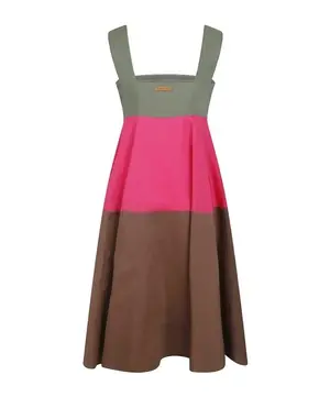 Marni Color-blocked Square Neck Midi Dress - Brown