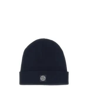 Stone Island Compass Patch Wool Beanie - Black