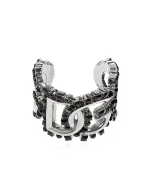Dolce & Gabbana Dg Logo-plaque Crystal Ring - Black