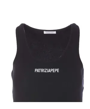Patrizia Pepe Ribbed Tank Top With Logo Detail