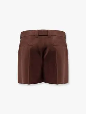 Gucci Pleated Shorts With Embossed Logo - Dark Brown