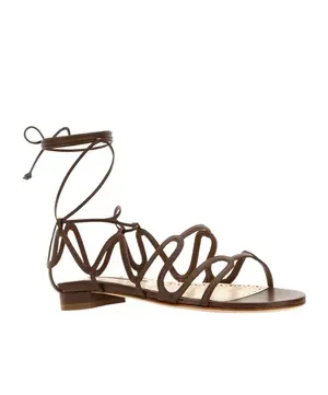 Manolo Blahnik Fawdaflat Cut-out Detailed Ankle-tied Sandals - Brown