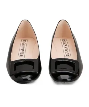 ROGER VIVIER Patent Square Buckle Ballet Flats - Black