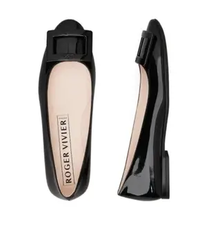 ROGER VIVIER Patent Square Buckle Ballet Flats - Black