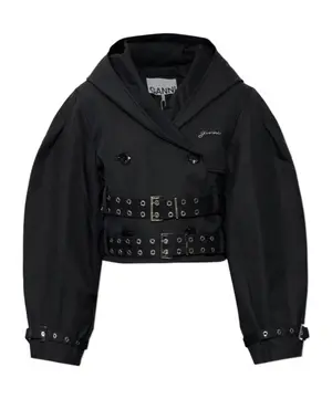 GANNI Logo Plaque Cropped Jacket - Black