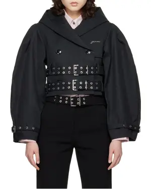 GANNI Logo Plaque Cropped Jacket - Black