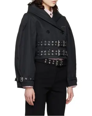GANNI Logo Plaque Cropped Jacket - Black