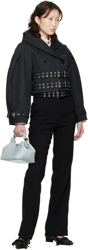 GANNI Logo Plaque Cropped Jacket - Black