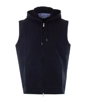 Brunello Cucinelli Sleeveless Zip-up Drawstring Hoodie - Black