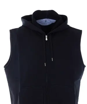 Brunello Cucinelli Sleeveless Zip-up Drawstring Hoodie - Black