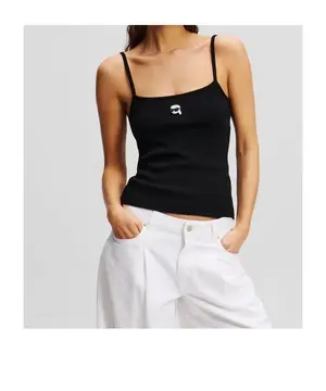 Karl Lagerfeld Ribbed Knit Camisole With Logo Patch