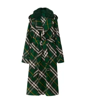 Burberry Checked Double-breasted Belted Trench Coat - Black