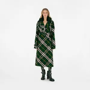 Burberry Checked Double-breasted Belted Trench Coat - Black