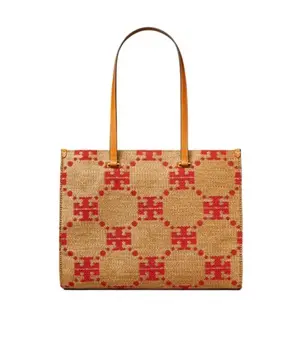 Tory Burch T Monogram Woven Tote Bag - Brown