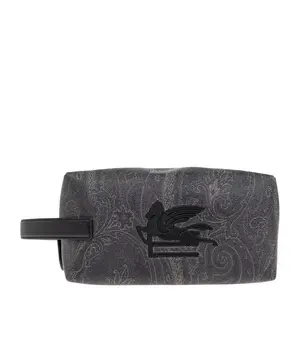 Etro Paisley Printed Pegaso Embroidered Wash Bag - Black
