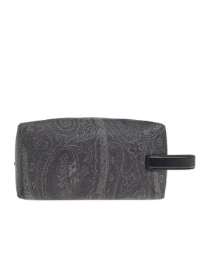 Etro Paisley Printed Pegaso Embroidered Wash Bag - Black