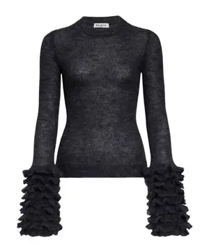 Alaïa Ruffled Cuff Knitted Jumper - Black