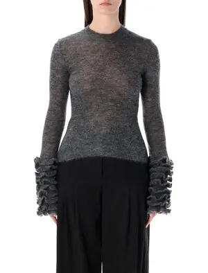 Alaïa Ruffled Cuff Knitted Jumper - Black