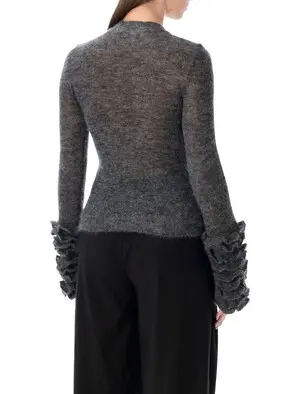 Alaïa Ruffled Cuff Knitted Jumper - Black