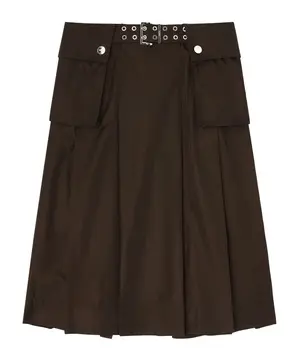 GANNI Duchesse Pleated Belted Skirt - Black