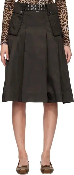 GANNI Duchesse Pleated Belted Skirt - Black