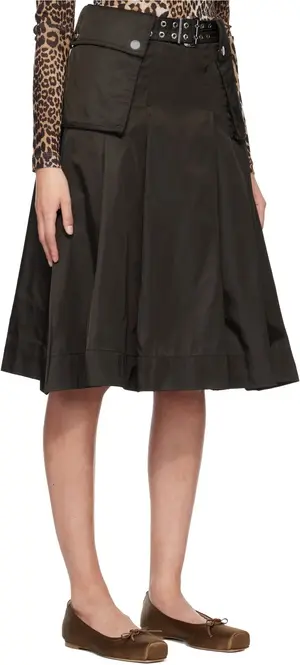 GANNI Duchesse Pleated Belted Skirt - Black