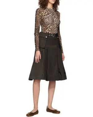 GANNI Duchesse Pleated Belted Skirt - Black