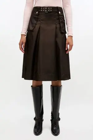 GANNI Duchesse Pleated Belted Skirt - Black