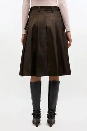 GANNI Duchesse Pleated Belted Skirt - Black