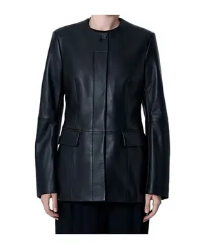 TOTEME Long Sleeve Crewneck Leather Jacket