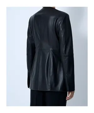 TOTEME Long Sleeve Crewneck Leather Jacket