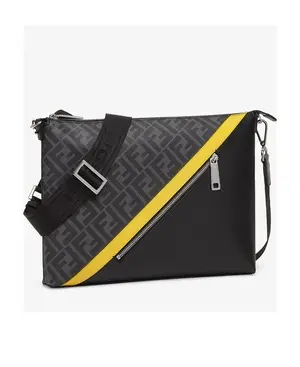 Fendi Ff Patterned Messenger Bag With Adjustable Shoulder Strap - Gray