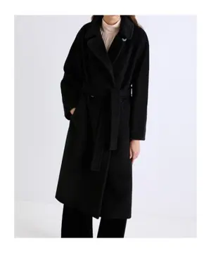 Marella Double-breasted Beaver Cloth Coat - Black