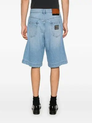 Dolce & Gabbana Distressed Logo Plaque Denim Shorts