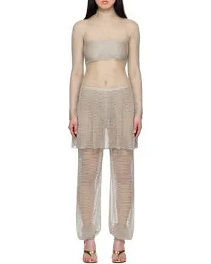 Alaïa Mesh Knit High Neck Long Sleeve Knee Length Dress