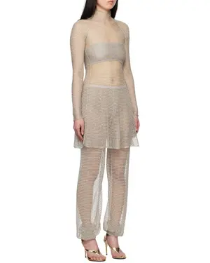 Alaïa Mesh Knit High Neck Long Sleeve Knee Length Dress