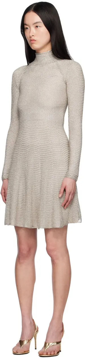 Alaïa Mesh Knit High Neck Long Sleeve Knee Length Dress