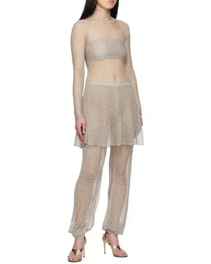 Alaïa Mesh Knit High Neck Long Sleeve Knee Length Dress