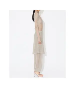 Alaïa Mesh Knit High Neck Long Sleeve Knee Length Dress