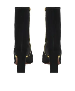 Alexander McQueen Pointed-toe Block Heel Ankle Boots With Gold-tone T-bar Detail