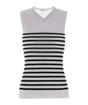 Khaite Striped V-neck Knit Tank Top - Gray
