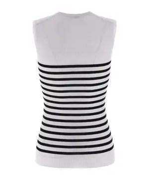 Khaite Striped V-neck Knit Tank Top - Gray