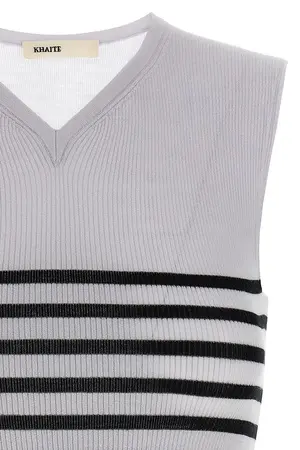 Khaite Striped V-neck Knit Tank Top - Gray