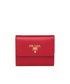 Prada Logo Plaque Tri-fold Wallet - Red