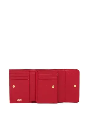 Prada Logo Plaque Tri-fold Wallet - Red