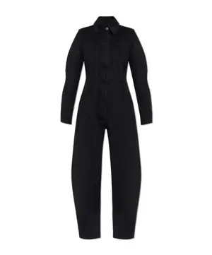 Alaïa Denim Jumpsuit With Lapel Collar - Black