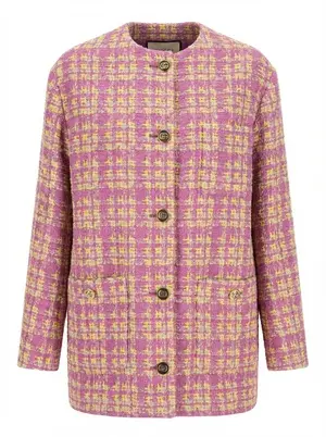 Gucci Plaid Tweed Button-up Jacket