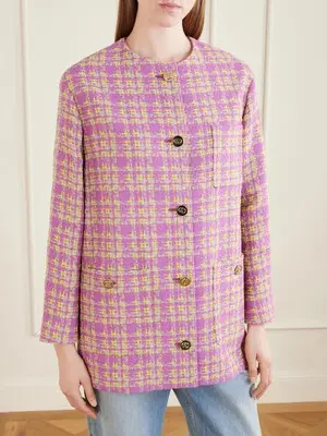 Gucci Plaid Tweed Button-up Jacket - Pink
