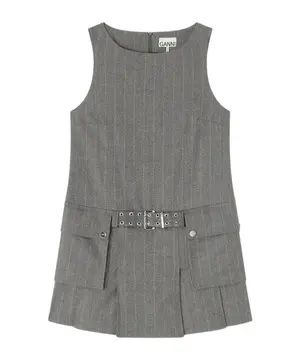 GANNI Striped Belted Wool Blend Mini Dress